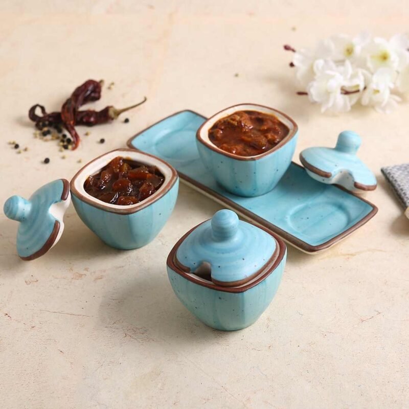 Wonderchef -Teramo Stoneware 3pcs Pickle Set with Lid & Tray