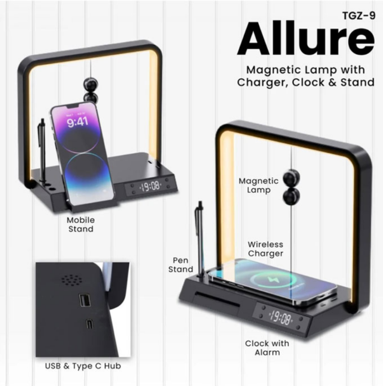 Allure Magnetic Lamp with Charger, Clock & Stand